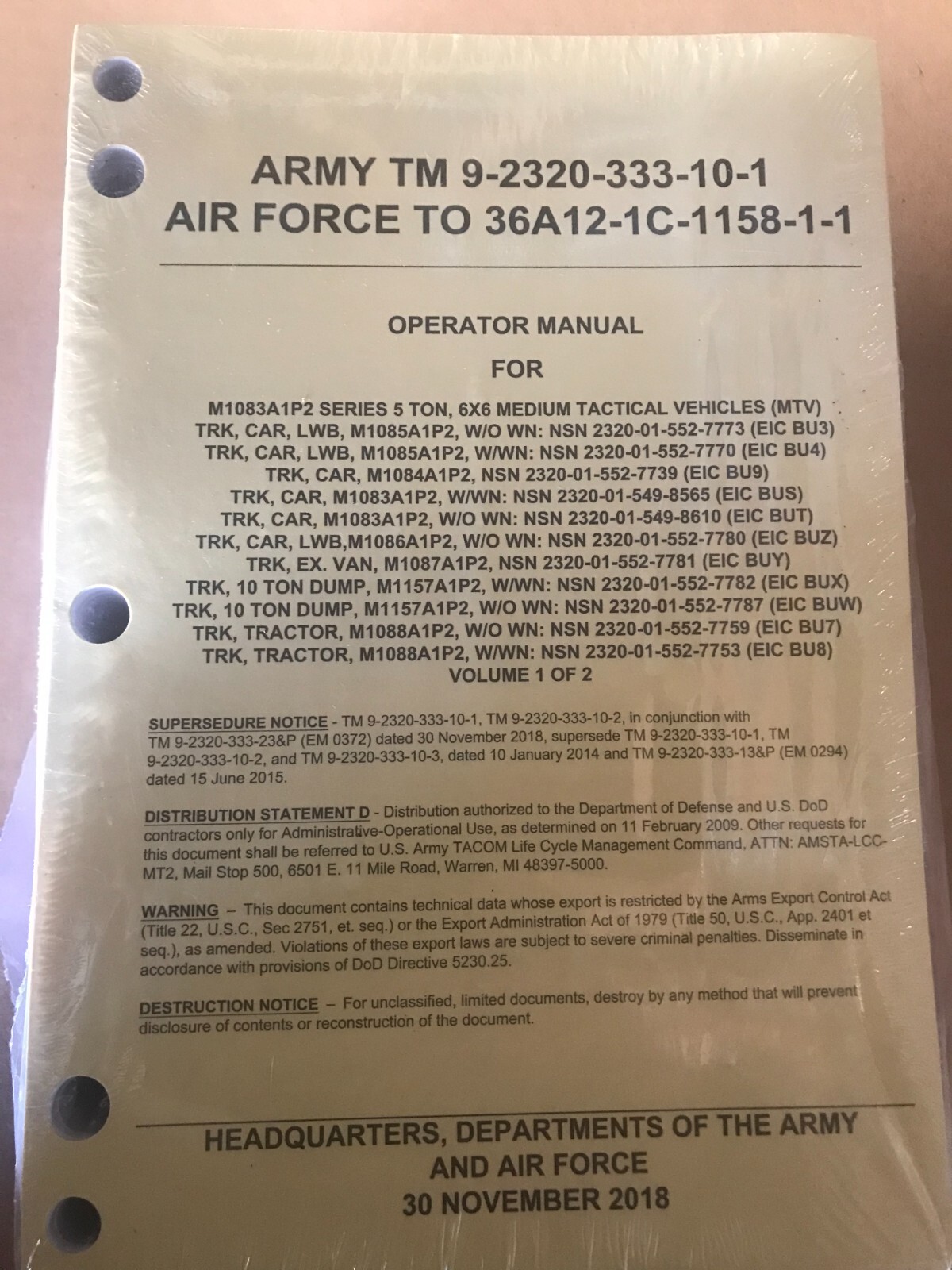 MTV, M1083, TM 9-2320-333-10-1 | eBay