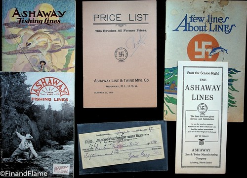 Vintage Zane Grey Estate Items Ashaway Line Catalogs, Check & Letter of ...
