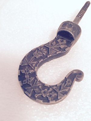 EARLY HAND FORGED WROUGHT IRON HOOK ORNATE w/ FLOWER DESIGN | eBay