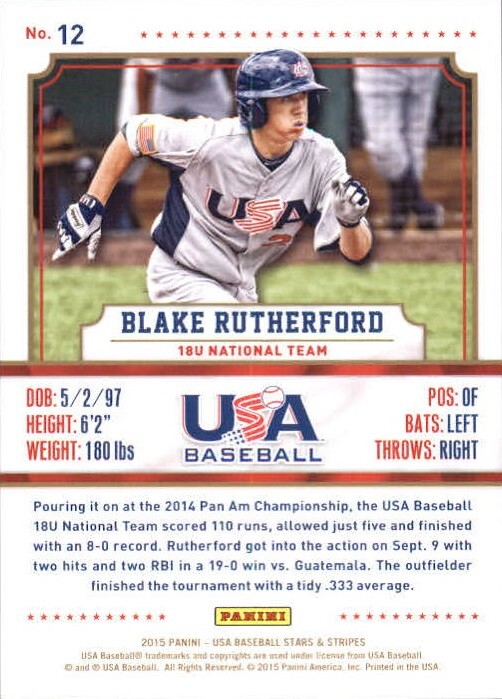 2015 USA Baseball Stars and Stripes Longevity Holofoil #12 Blake ...