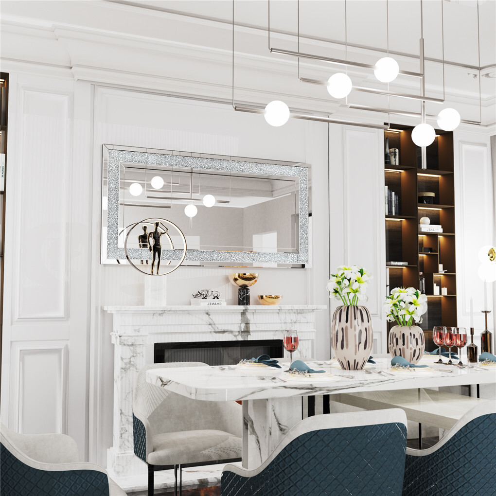 Huge Crystal Rhinestone Diamond Wall Mirror Wall Hang Frameless Vanity ...