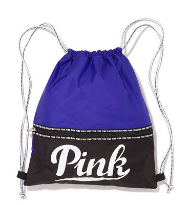 Victoria's Secret Pink BLUE BLAZE Drawstring Backpack Bag Tote Duffle ...