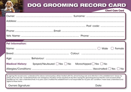Dog Grooming Customer Care Record Cards - Client Record Cards - 50x or ...