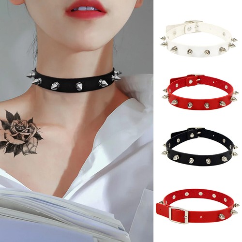 Spike Collar Choker Black Necklace Punk Goth Sexy Faux Leather Unisex ...