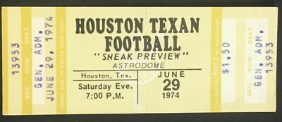 1974 Houston Texans Full Ticket Sneak Preview Astrodome WFL 1st Season ...