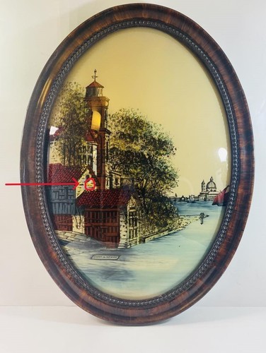 Vintage Reverse Concave Glass Painting & Frame "Scene in Venice ...