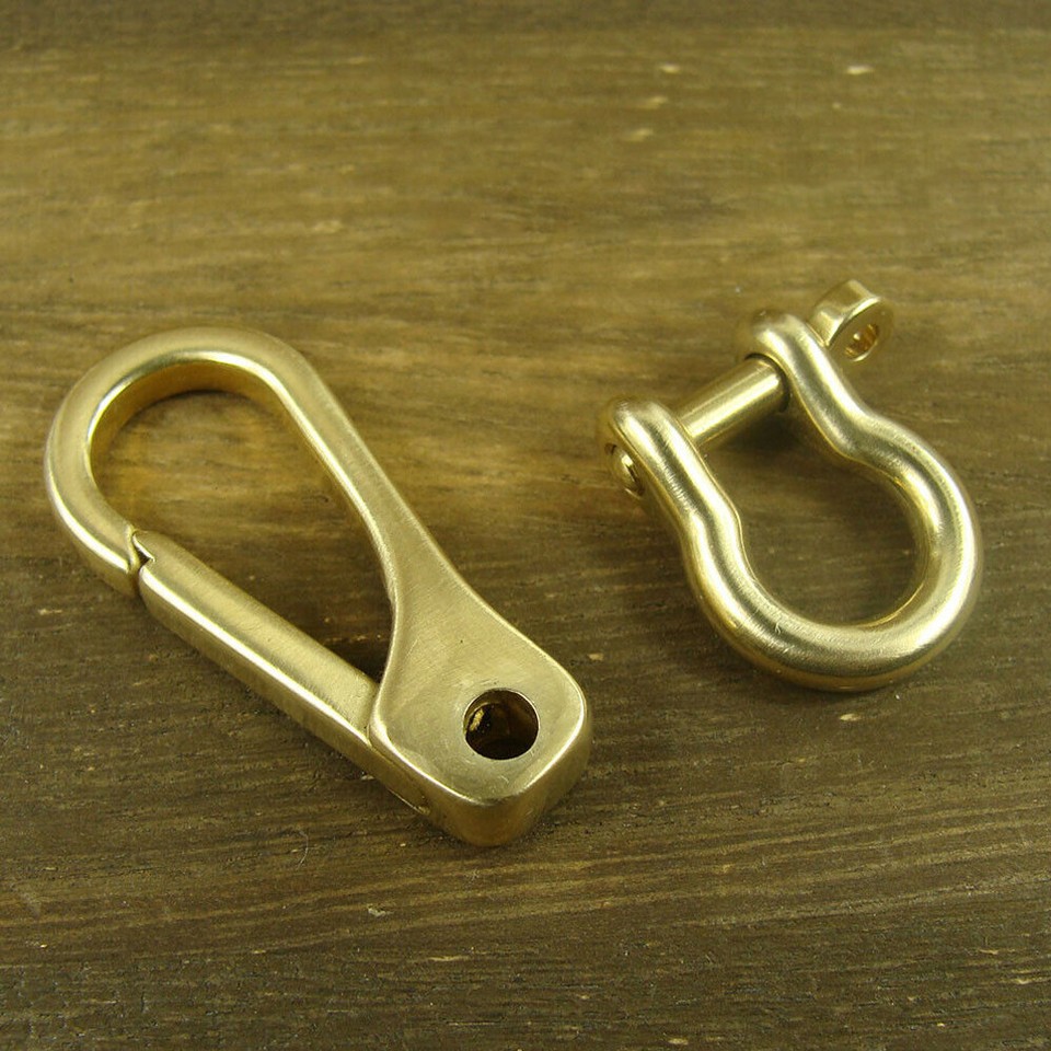 Brass Key Chain Ring Belt Snap Hook Clip + U Shackle For Fob Wallet ...