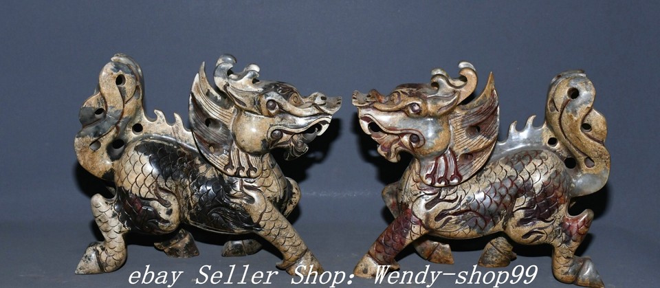 Natural Xiu Jade Feng Shui Kylin Unicorn Qilin Chi-lin Dragon Beast ...