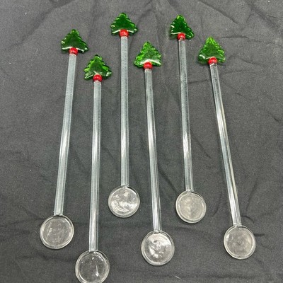 Vintage Art Glass Christmas Stir Sticks Swizzle Stirrer Trees Lot Of 6 ...