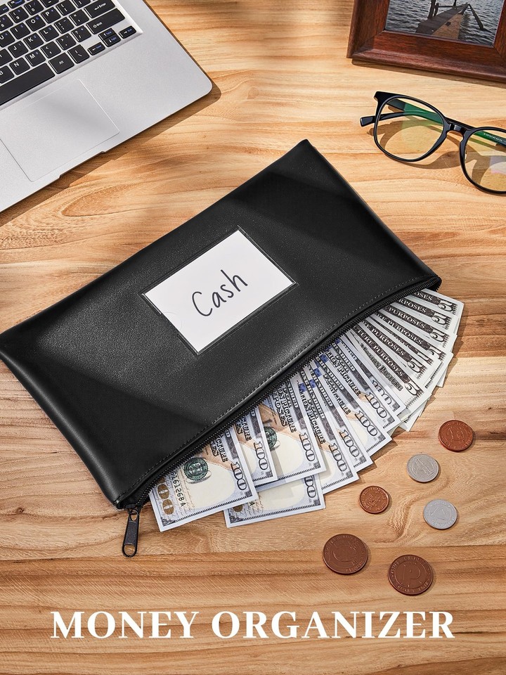 Money Bags with Zipper, 2-Pack Bank Bags with Label, Waterproof Leather ...