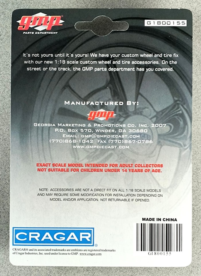 GMP Parts Dept. Cragar Wheel & Tire set Slicks & Front 1:18 scale ...