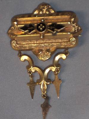 ANTIQUE VICTORIAN GOLD FILLED BLACK ENAMEL PIN WITH DANGLES | eBay