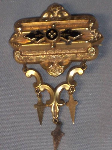ANTIQUE VICTORIAN GOLD FILLED BLACK ENAMEL PIN WITH DANGLES | eBay