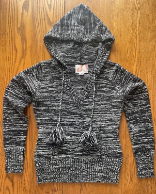 OCEAN PACIFIC V-Neck Pullover Black & White Hooded Sweater Women's Size ...
