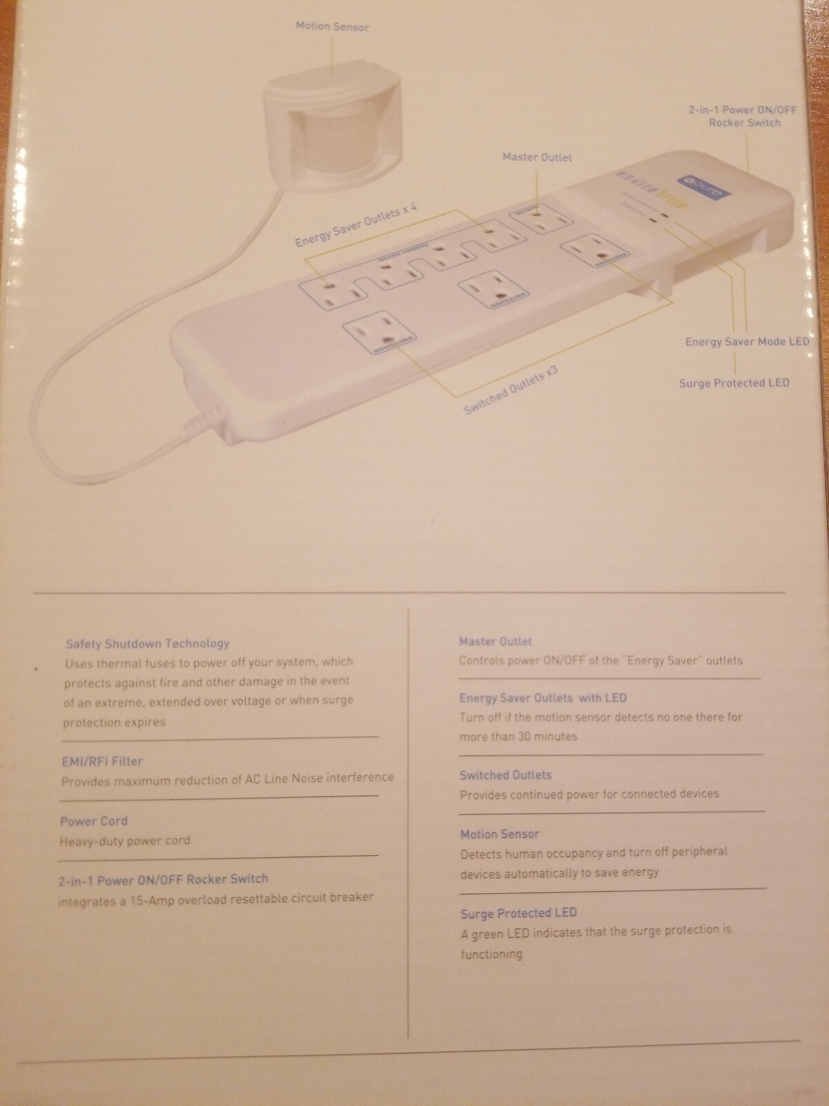 Envirobrite, Motion Sensor Power Strip, Surge Protector, Energy Saving ...