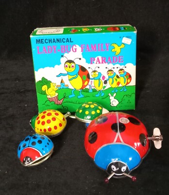 Vintage Tin Toy Wind-Up Lady-Bug Family Parade with Box Works | eBay