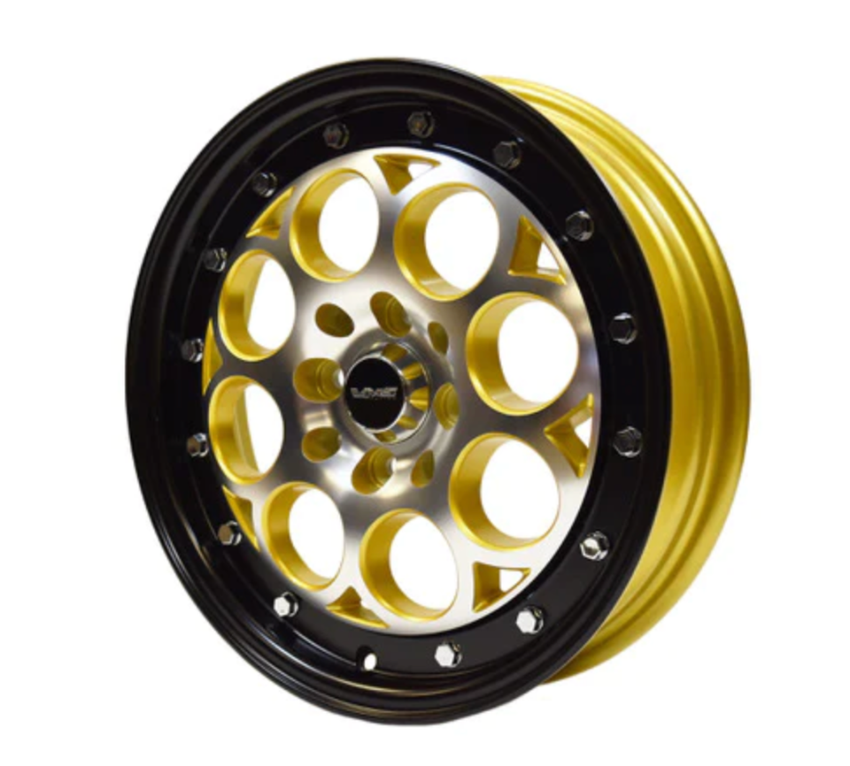 VMS Racing Gold Polished & Black Lip Revolver Wheels Pack 15x3.5 15x8 ...