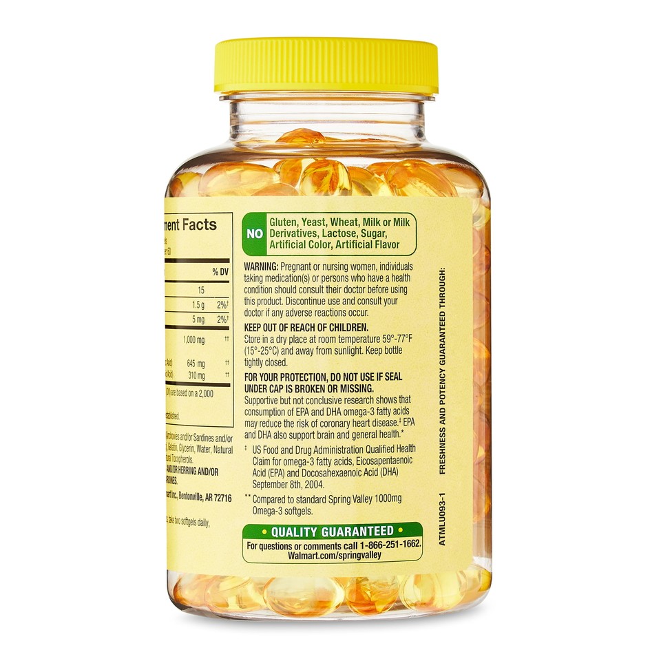 Omega-3 Mini from Fish Oil Dietary Supplement Mini Softgels, 1000 mg ...