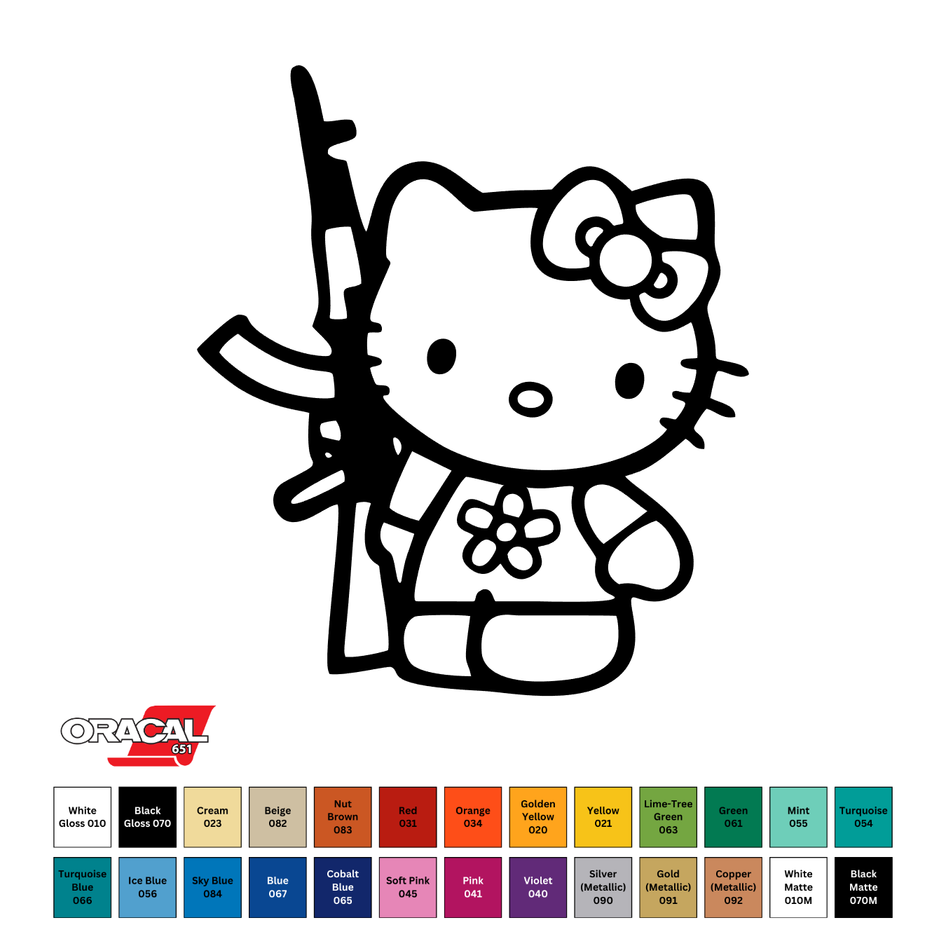 Hello Kitty with AK-47 Permanent Vinyl Sticker Decal 3" x 2.7" CHOOSE ...