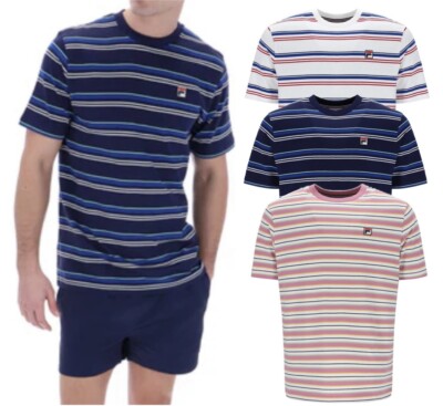 FILA Men's T-Shirt Stan Yarn Dye Striped Tee Short Sleeve Crew Neck ...