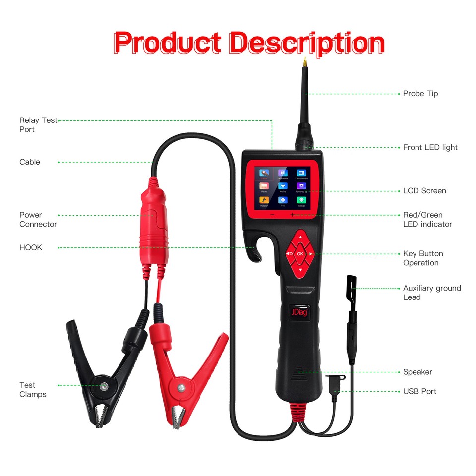 JDiag P200 Smart Hook Power Probe Car Circuit Analyzer 9V-30V Injector ...