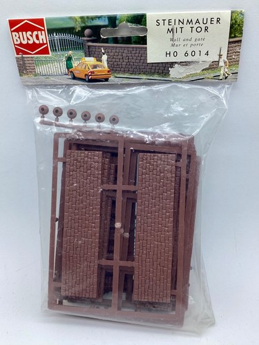 BUSCH H0 6014 Steinmauer mit Tor 1:87 Eisenbahn Landschaft Dekoration ...