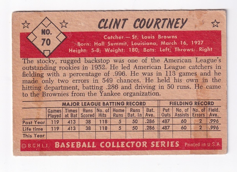 Clint Courtney 1953 Bowman Cards # 70 | eBay
