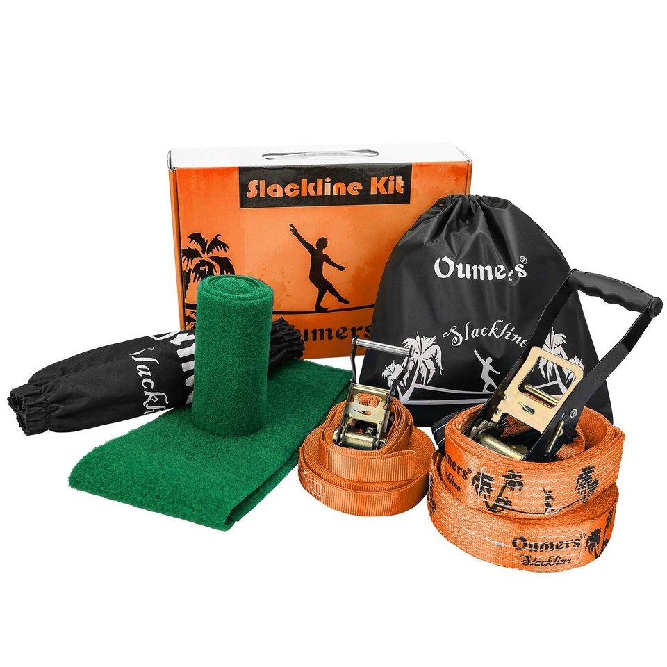 Beginner Slackline Kit, Slack Line Gift Set with 50ft Main Blance line ...