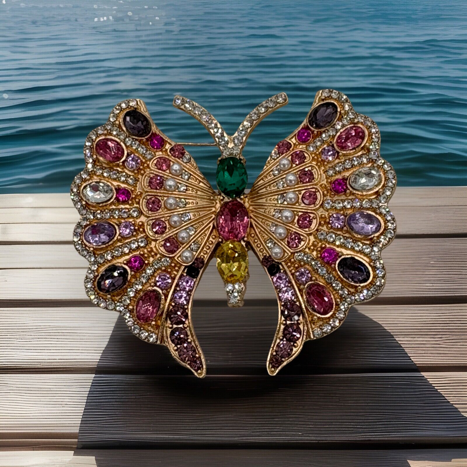 Colorful Shiny Rhinestone Butterfly Brooch Pin - Gem