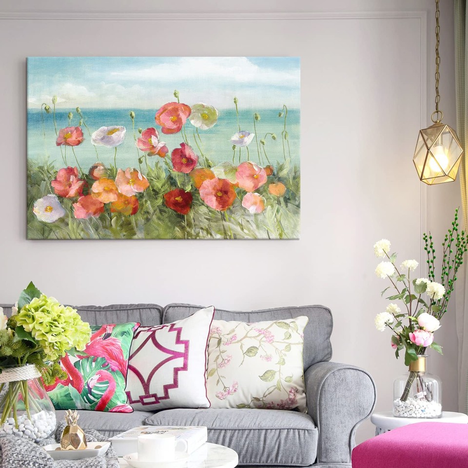 Beach Colorful Flower Canvas Paintings Spring Poppies Wall Art Pictures ...