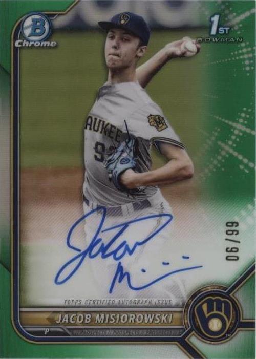2022 Bowman Draft - Chrome Draft Pick Autographs Jacob Misiorowski #CDA-JMI Green Refractor /99 ...