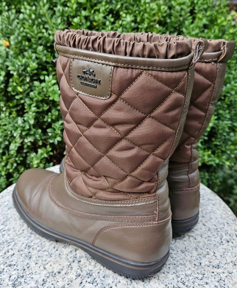 COACH Samara Brown Leather Quilted Nylon Mid Calf Win… - Gem