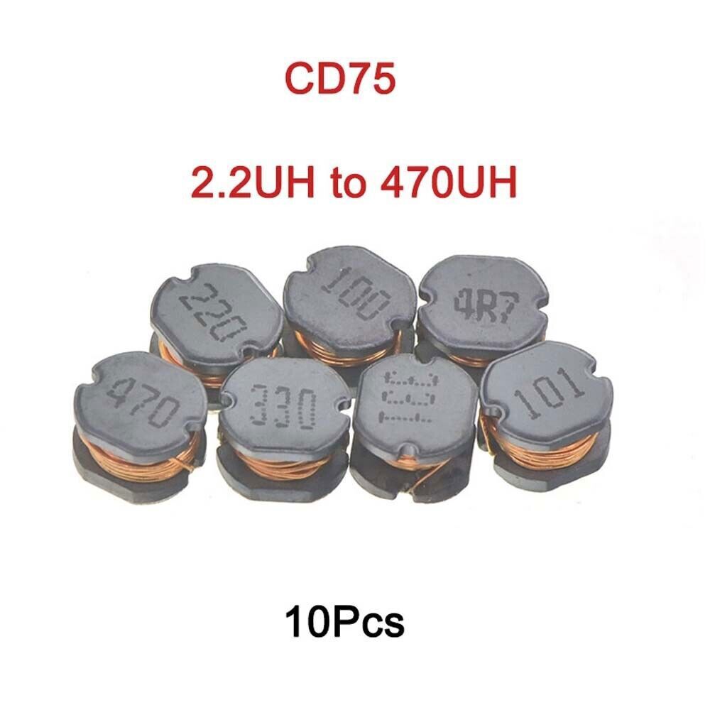 10Pcs SMD/SMT Chip Power Inductor CD75 Winding Coil Inductance 2.2UH to ...