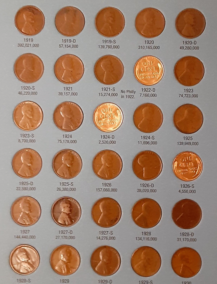 Lincoln penny set collection 1909 vdb-2024 PDS 1909 + BU WHEAT cents ...