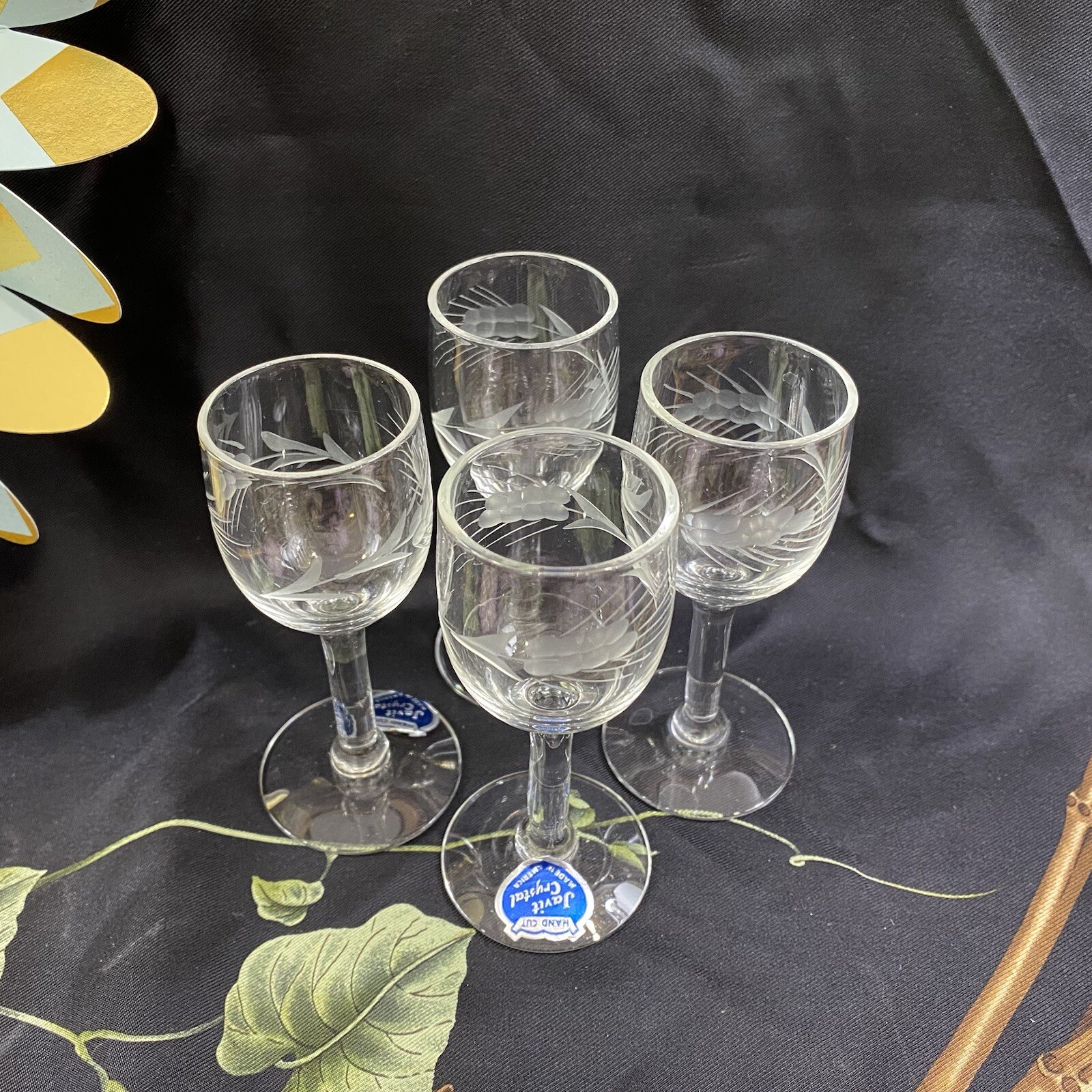Set of 4 Vintage Cordial Glasses by Javit Etched Crystal Fine Wheat 3. ...