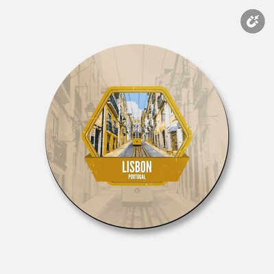 Lisbon Portugal Grunge Vintage Travel Label | 4'' X 4'' Round ...