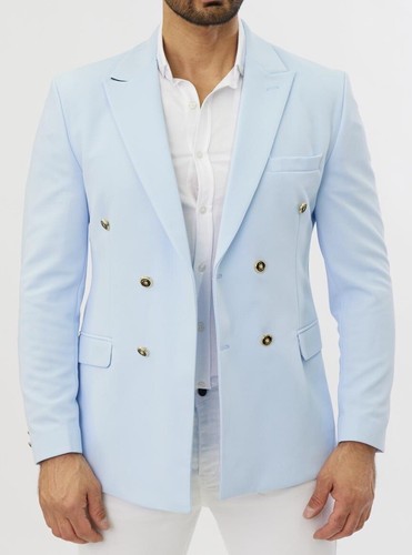 Designer Blue Two Rows Of Buttons Double Row Jacket Golden Buttons Slim ...
