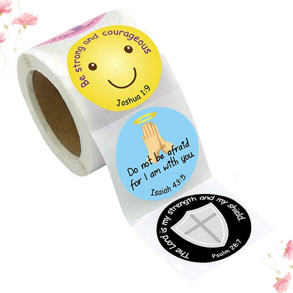 1 Roll Adorable Round Stickers Cartoon Adhesive Labels Christ Slogan ...
