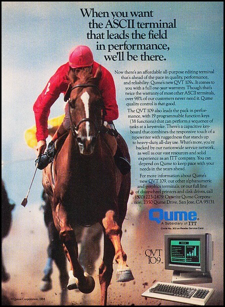 1984 Qume ITT Computer Horse Race - Original Advertisement Print Art Ad ...