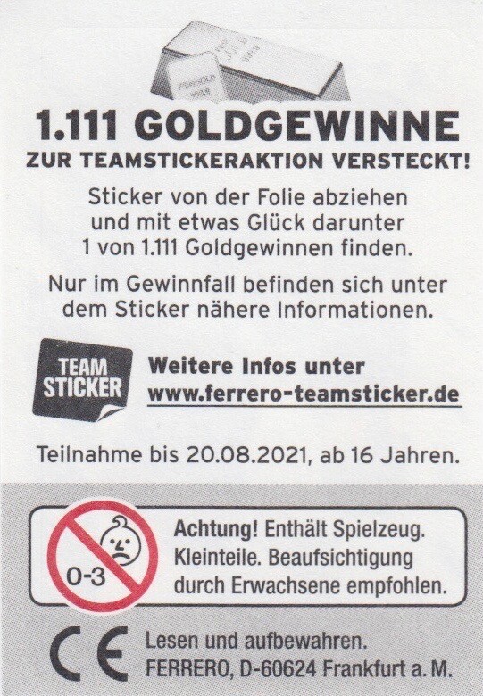 Ferrero Teamsticker Fußball EURO 2020/21 Nr. 2 Marc-Andre Ter Stegen ...