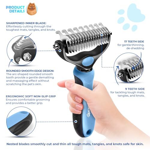 Undercoat Rake for Dogs & Cats, Dematting Comb with Extra Wide Double ...