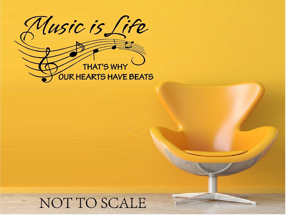 Music is Life... Hearts have Beats Vinyl Decal Home Décor 21" x 40" | eBay