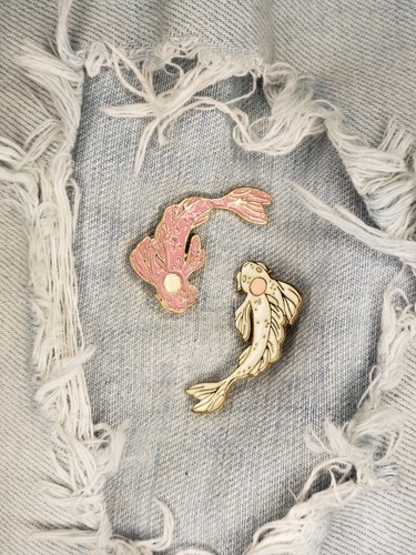 Pair Of Koi Fish Pink And White Metal Enamel Pins | eBay