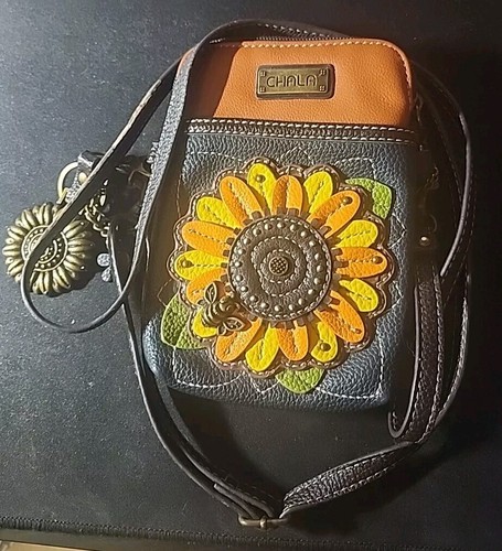 CHALA SUNFLOWER CELL PHONE CROSSBODY BAG - Adjustable Strap- Navy Used ...