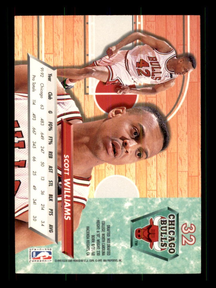 1992 Basketball Ultra Scott Williams Chicago Bulls #32 | eBay