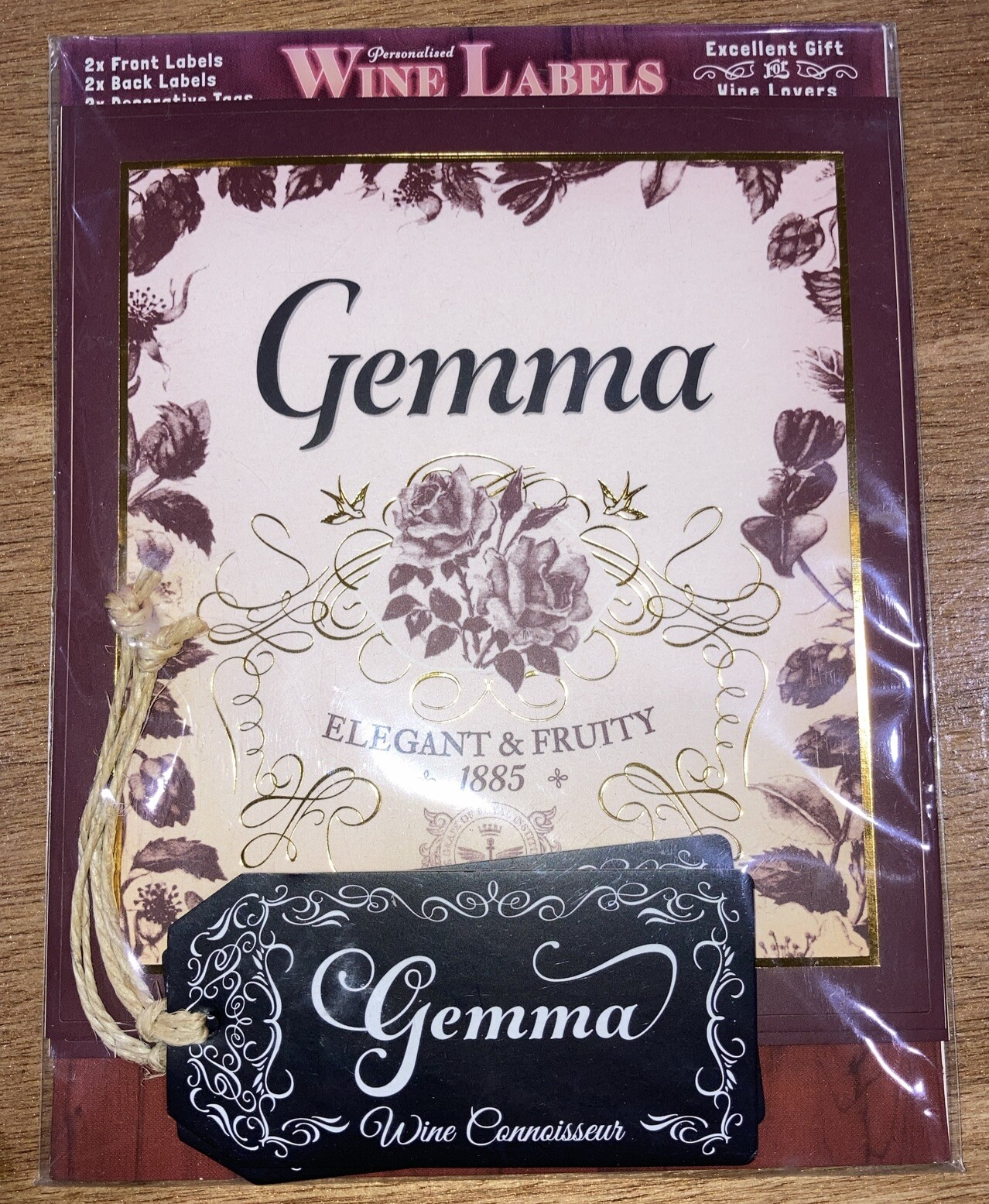 2PK PERSONALISED WINE LABELS VINTAGE W GIFT TAGS NAMES ‘Gemma’ GIN ...