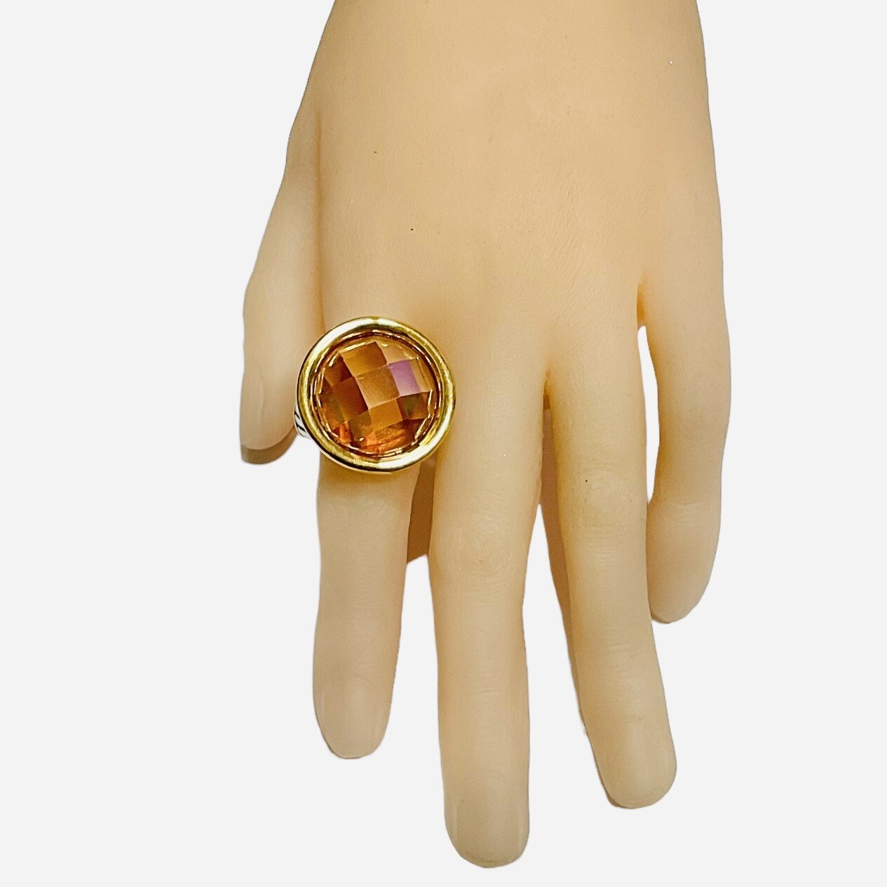 18KT HGE Cocktail Ring Faceted Glass Topaz Heavy Gold Electroplate Siz ...