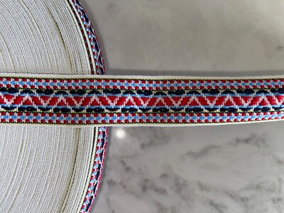 5 yards white black red baby blue aztec woven ribbon trim 1” wide | eBay