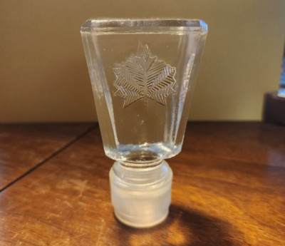 Solid Glass Whiskey Decanter Topper Etched Maple Leaf Design w Plastic ...