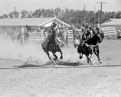 Cowboys Bulldogging Rodeo Photograph Vintage Western Ranch Montana 1939 ...